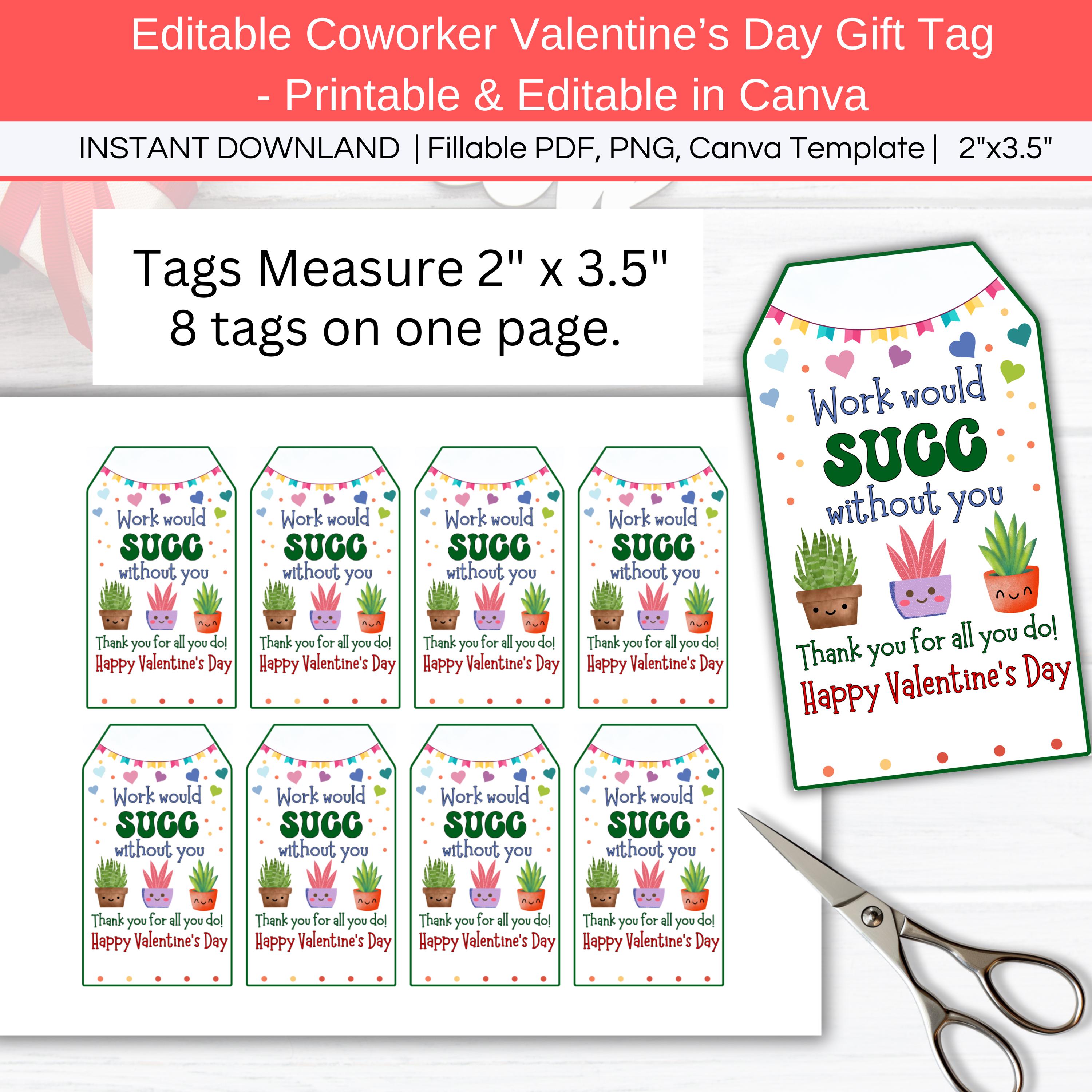 Work Would SUCC Without You Succulent Gift Tag Editable, Staff Employee ...