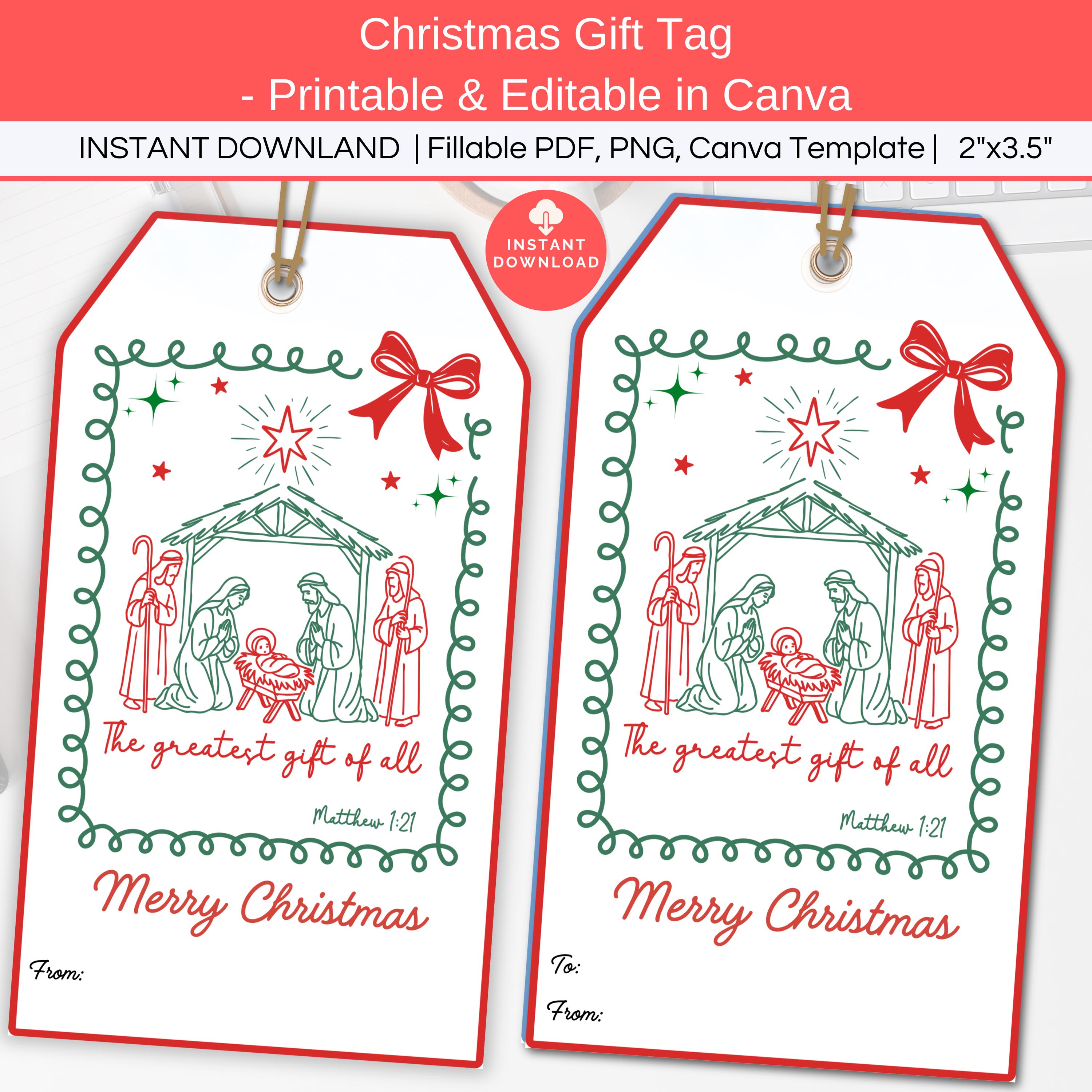 Christmas Nativity Scene Label Editable, Greatest Gift of All Printable ...