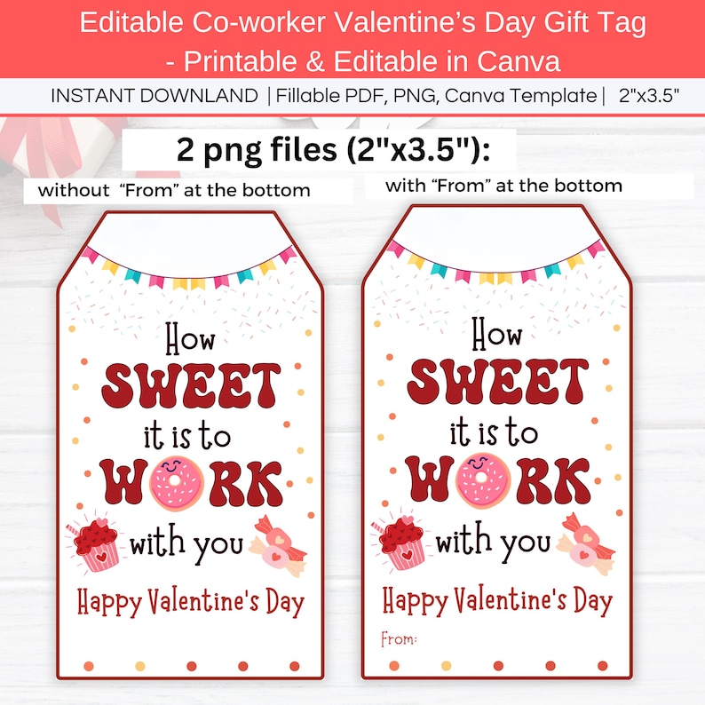 How Sweet It is to Work With You Coworker Valentine Gift Tag, Editable ...