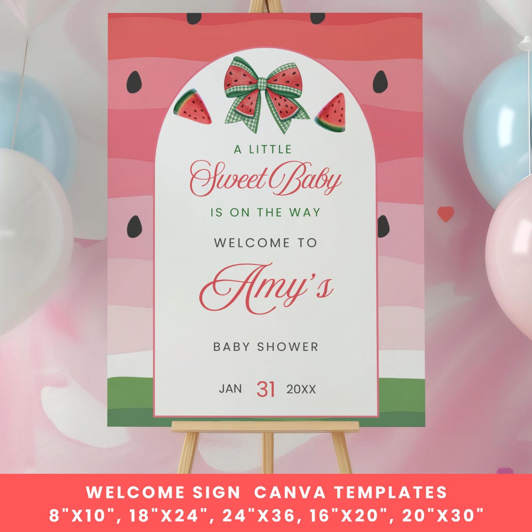 Watermelon Baby Shower Welcome Sign, Editable Pink Summer Melon Fruit ...