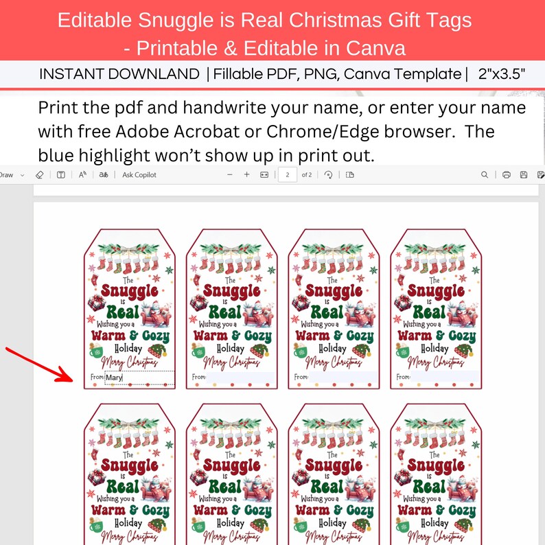 The Snuggle is Real Christmas Blanket Gift Tag Printable Editable ...