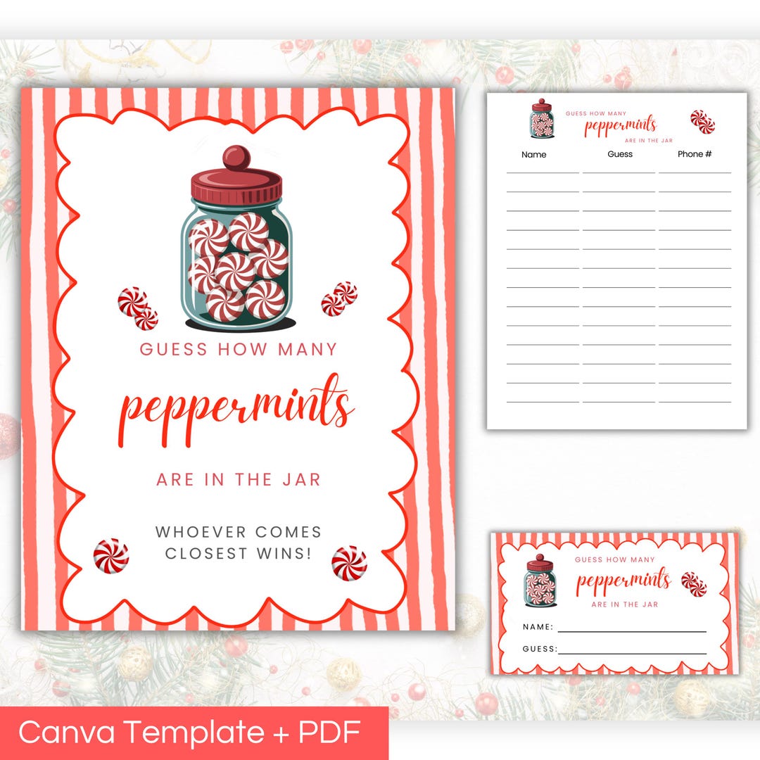 Guess How Many Peppermints in the Jar, Holiday Candy Guessing Game ...