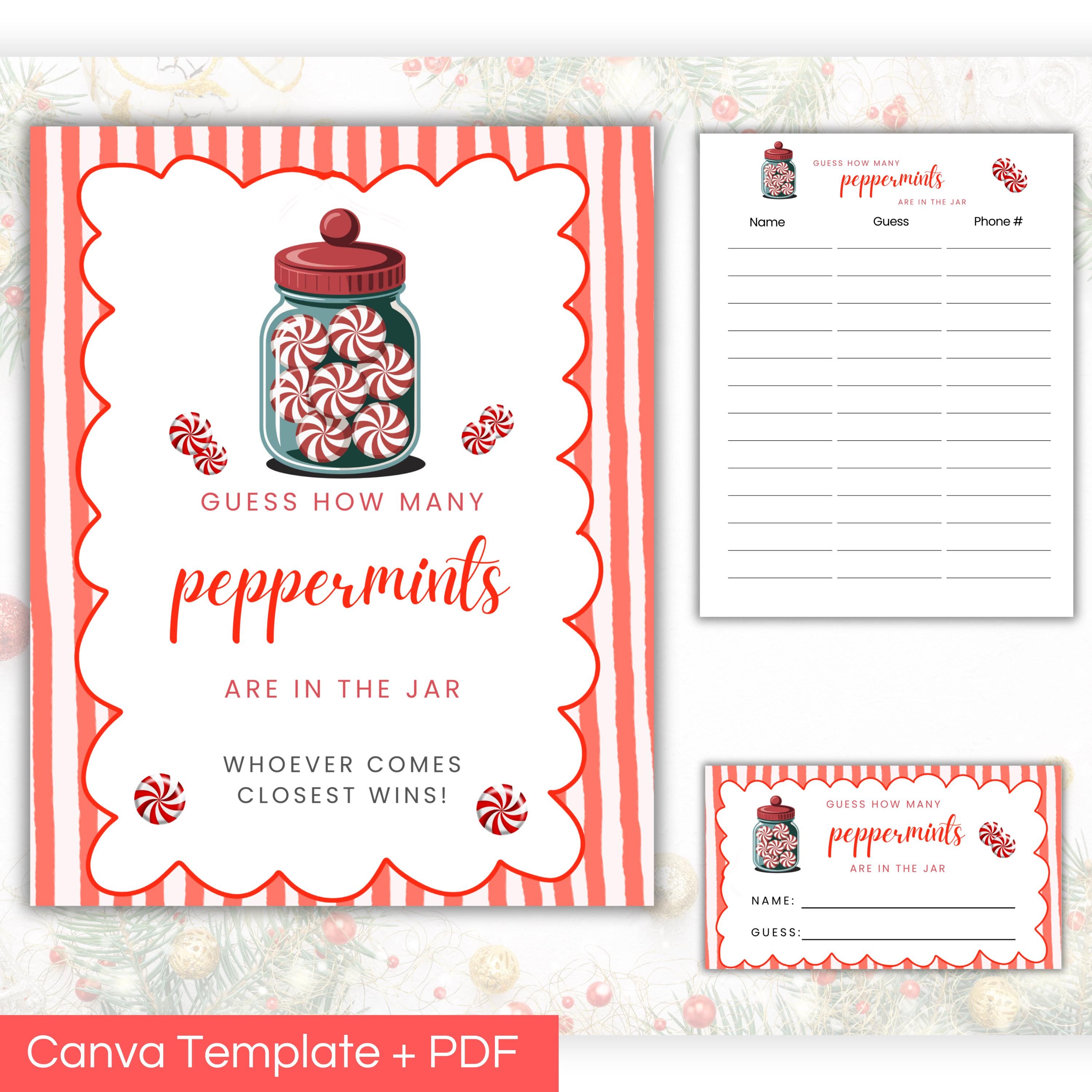 Guess How Many Peppermints in the Jar, Holiday Candy Guessing Game ...