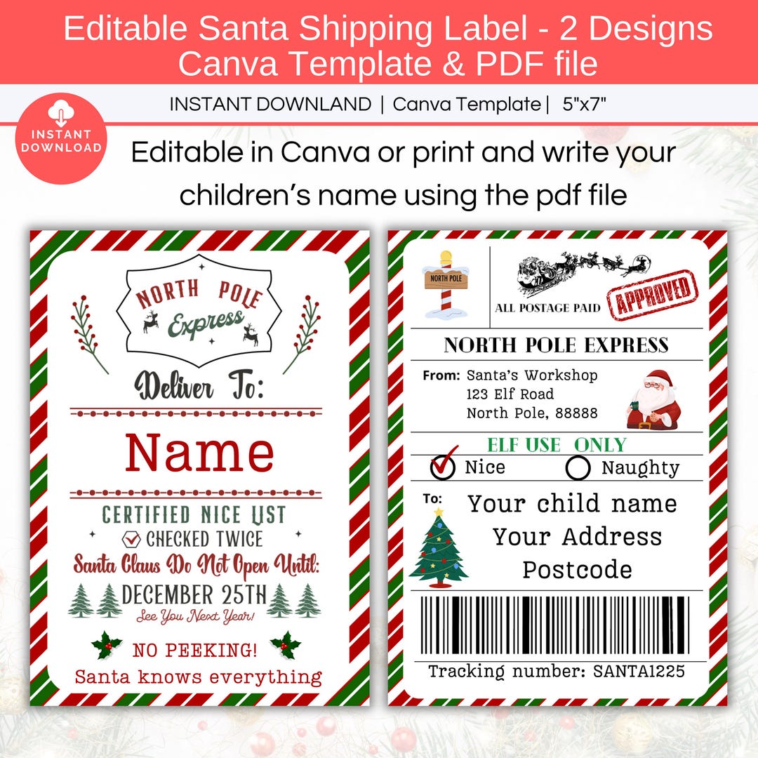 Package From Santa Shipping Label, Christmas Eve Box, Editable North ...