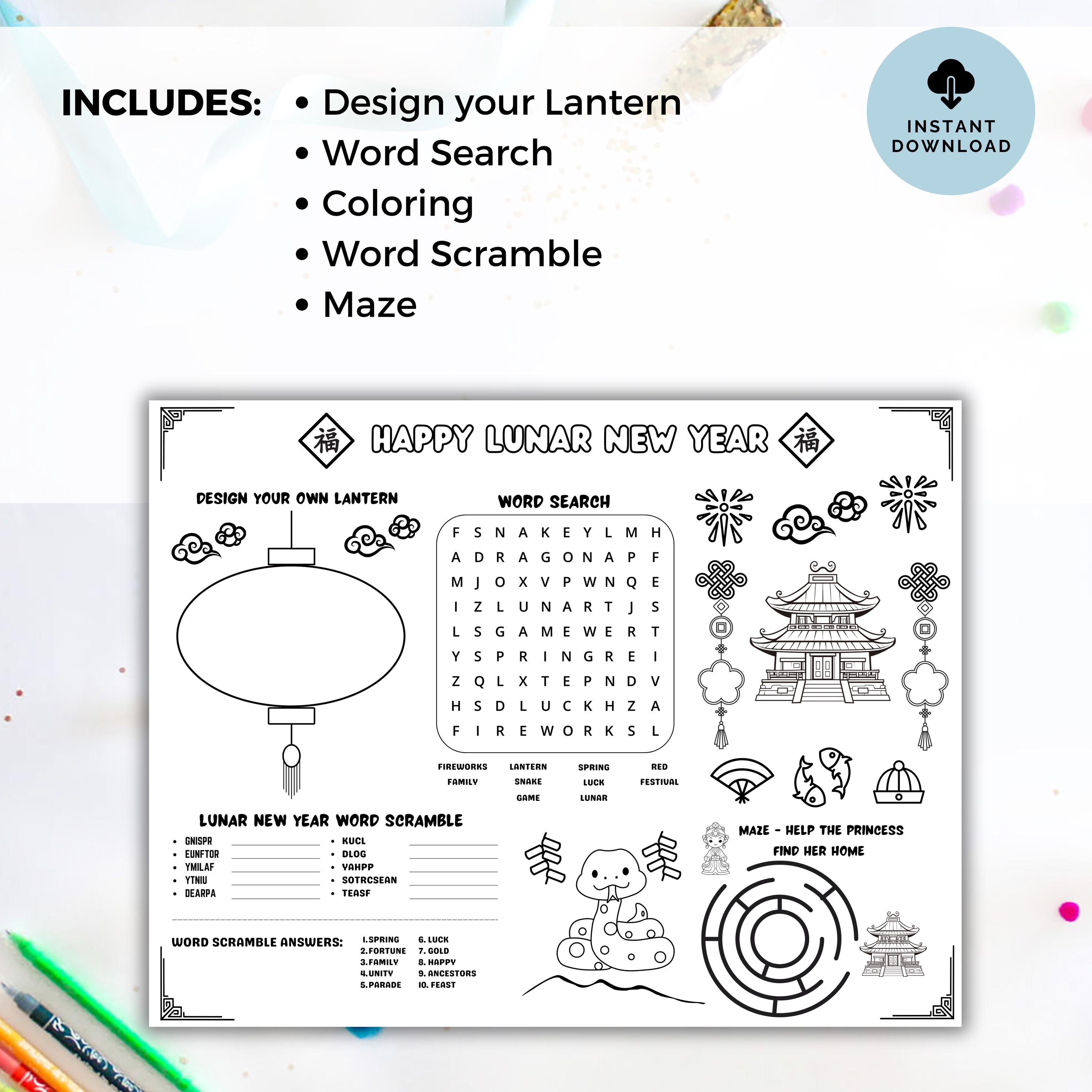 Printable Lunar New Year Activity Placemat for Kids, Year of Snake ...