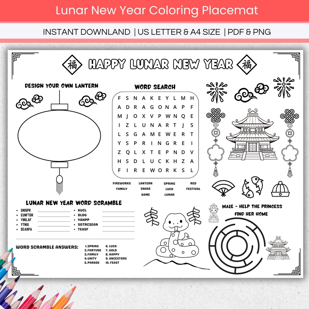Printable Lunar New Year Activity Placemat for Kids, Year of Snake ...