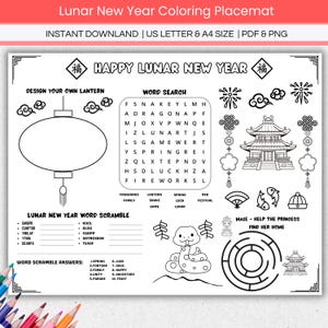 Printable Lunar New Year Activity Placemat for Kids, Year of Snake ...