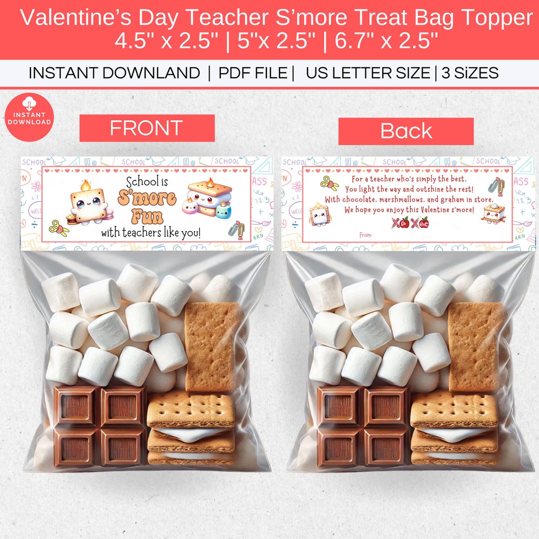 S'more Valentine Treat Bag Toppers for Teacher, Printable Classroom ...