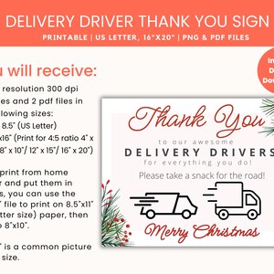 Delivery Driver Thank You Printable Snack Sign, Christmas Driver ...