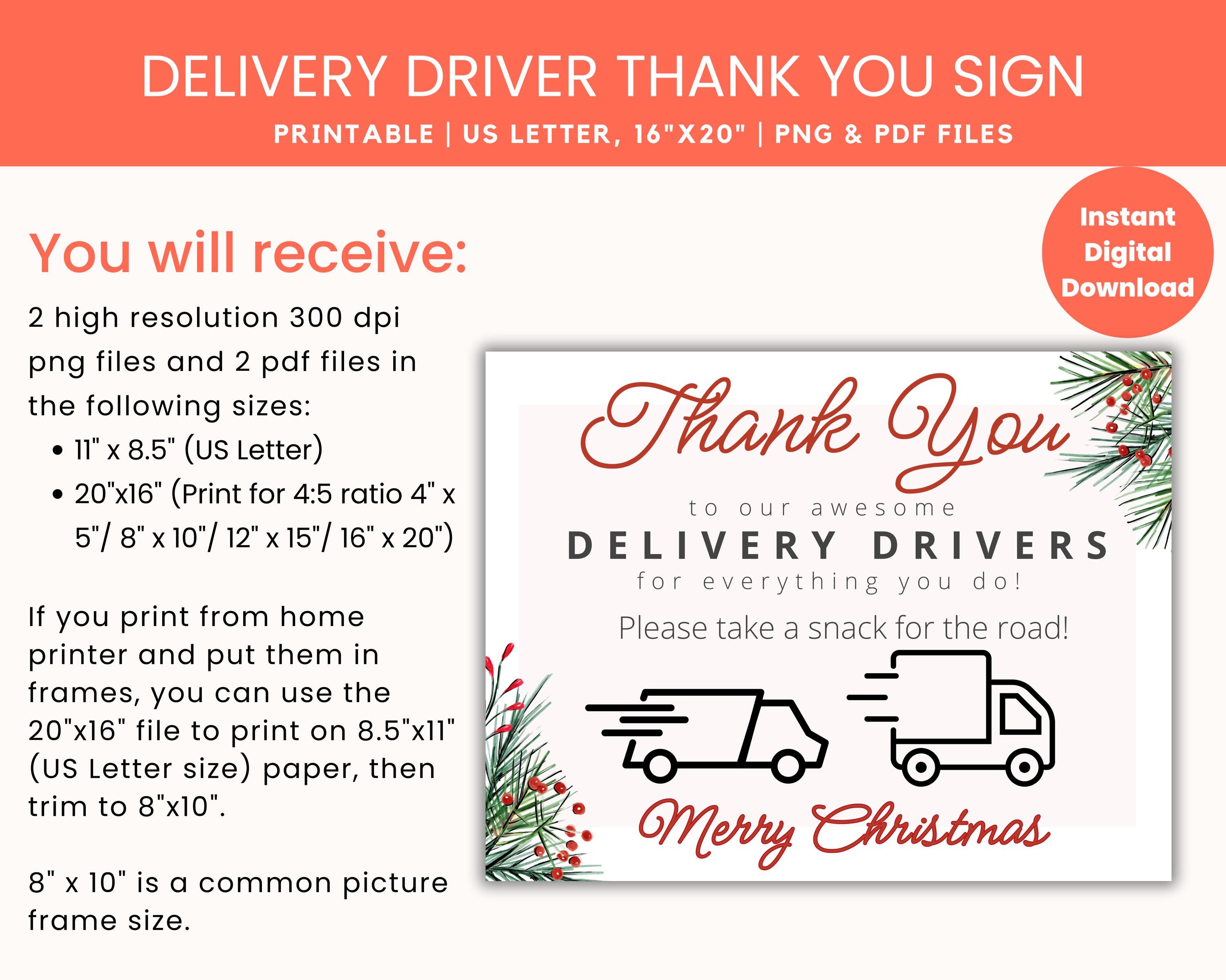 Delivery Driver Thank You Printable Snack Sign, Christmas Driver ...