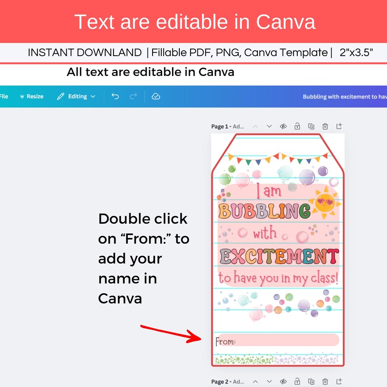 Bubbles Gift Tag Printable for First Day of School, Bubbling With ...