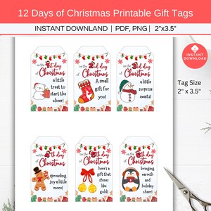 12 Days of Christmas Gift Tags Printable, Secret Santa Gift Tags ...