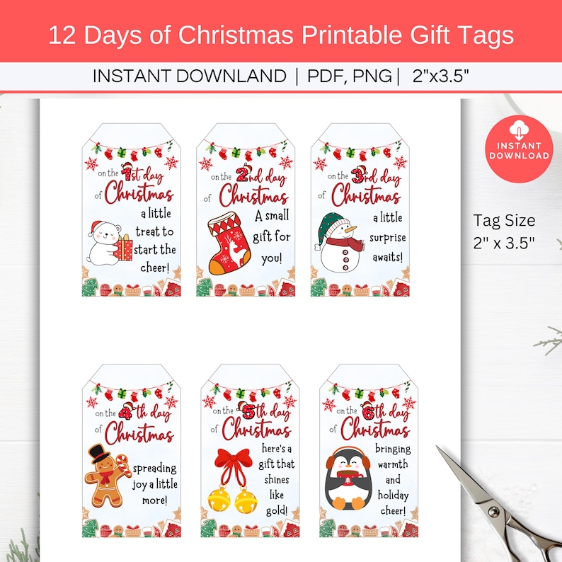 12 Days of Christmas Gift Tags Printable, Secret Santa Gift Tags ...