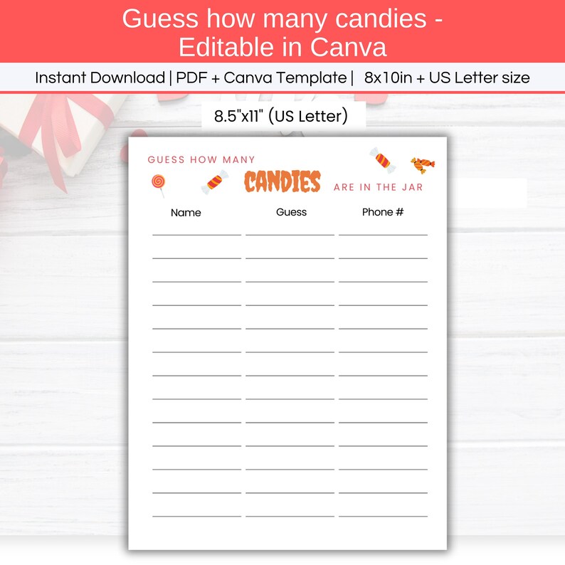 Halloween Candy Guessing Game Printable Sign, Answer Card, Tracking ...