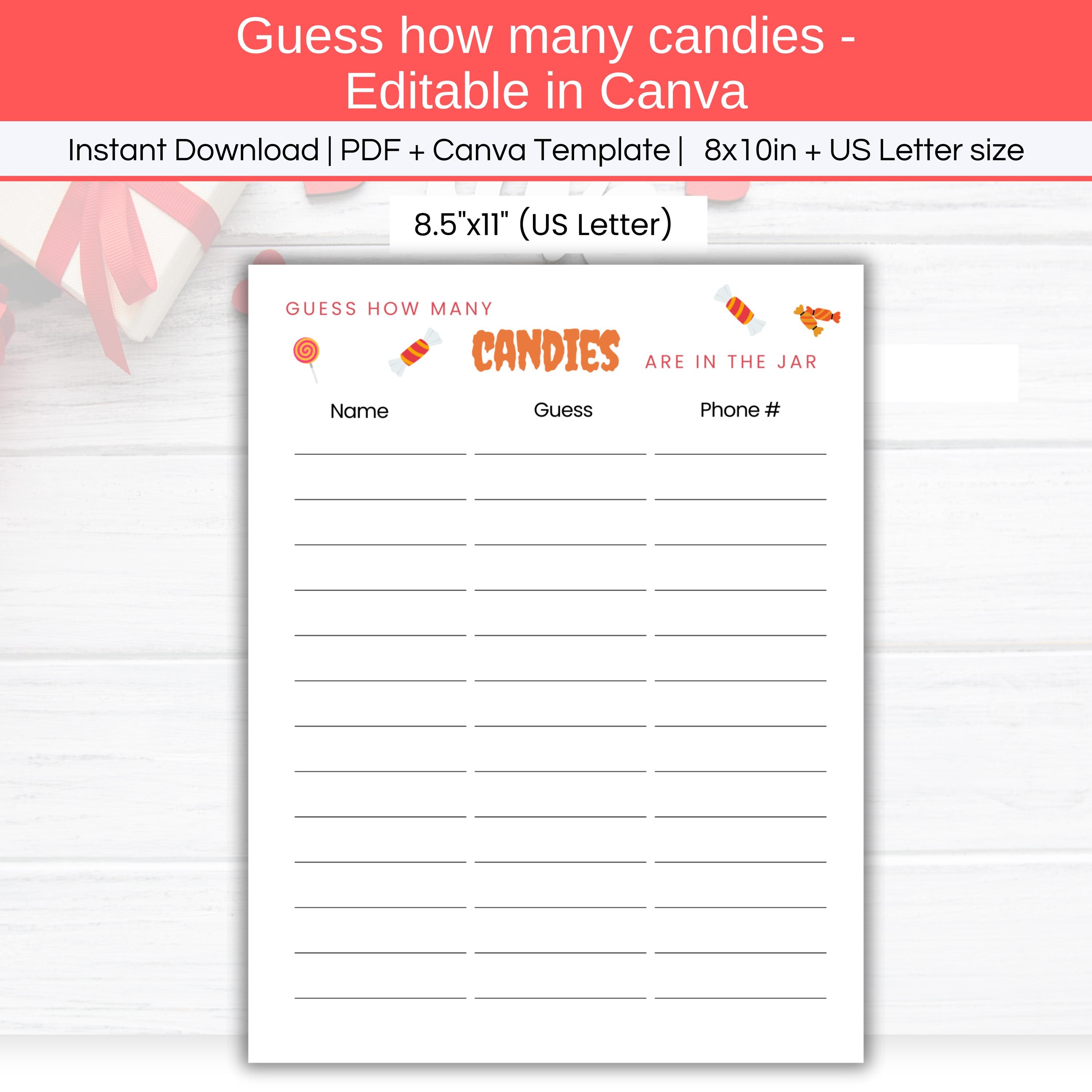 Halloween Candy Guessing Game Printable Sign, Answer Card, Tracking ...
