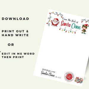 Printable Editable Letter From Santa Stationery Digital Download Paper ...