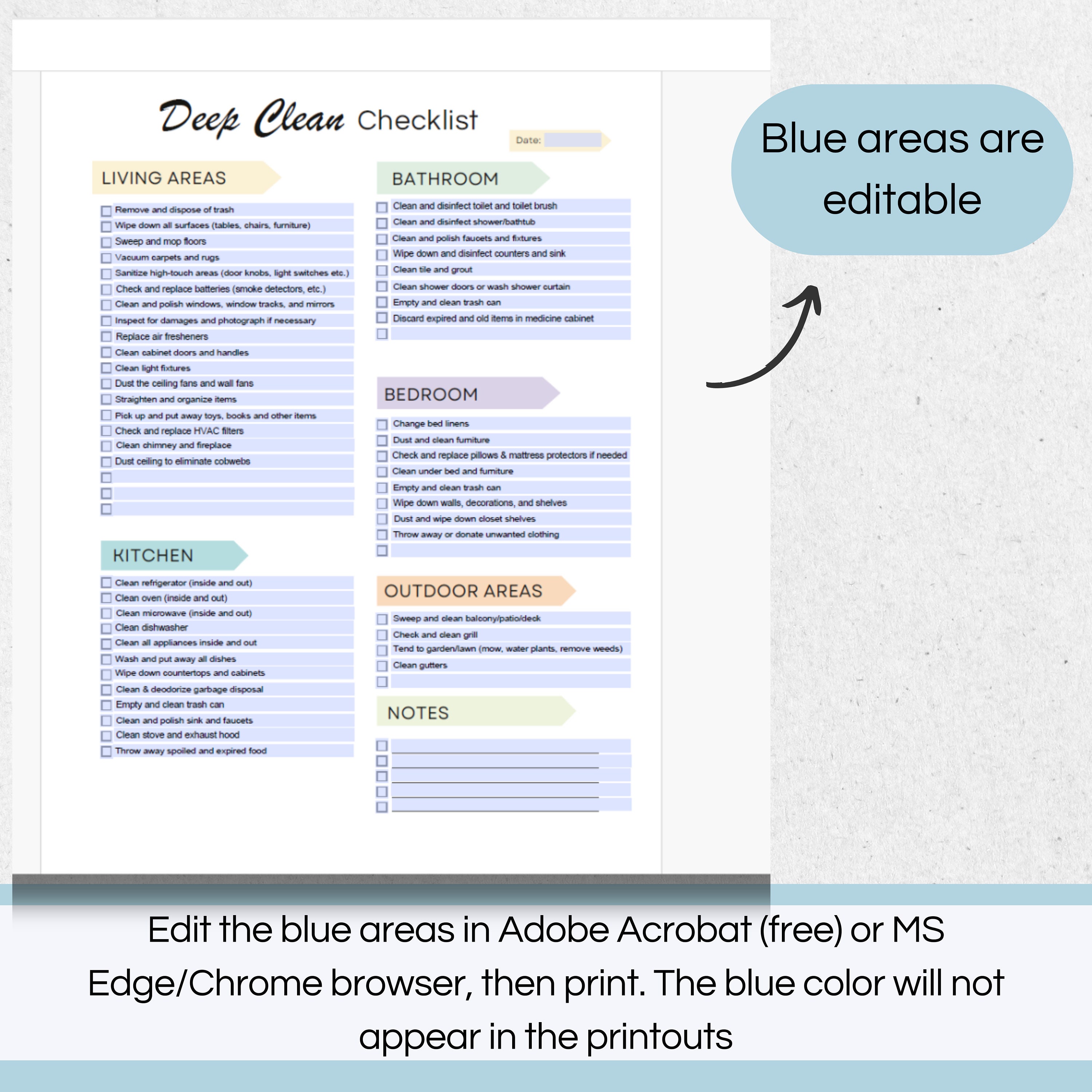 Editable Cleaning Planner Printable, Deep Cleaning Checklist, Declutter ...