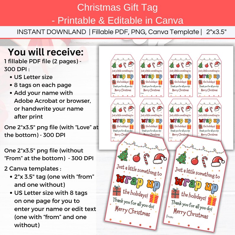 Wrap up the Holidays Printable Gift Tags, Editable Christmas Wrapping ...