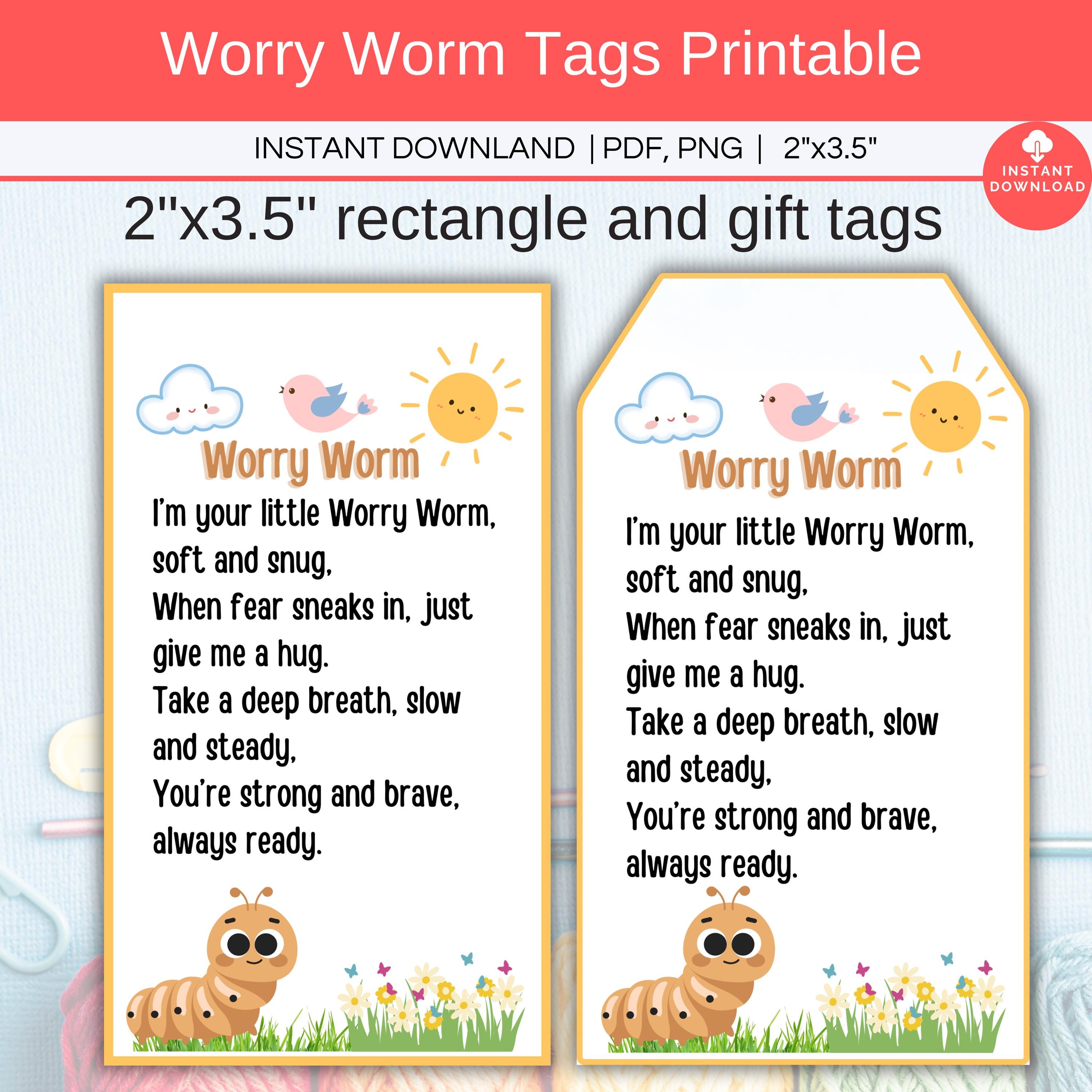 Worry Worm Tags, Printable Labels for Crochet Worms, Anxiety Relief ...