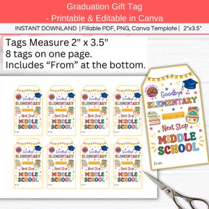 Next Stop Middle School Tag, 5th 6th Grade Graduation Gift Tag, Last ...