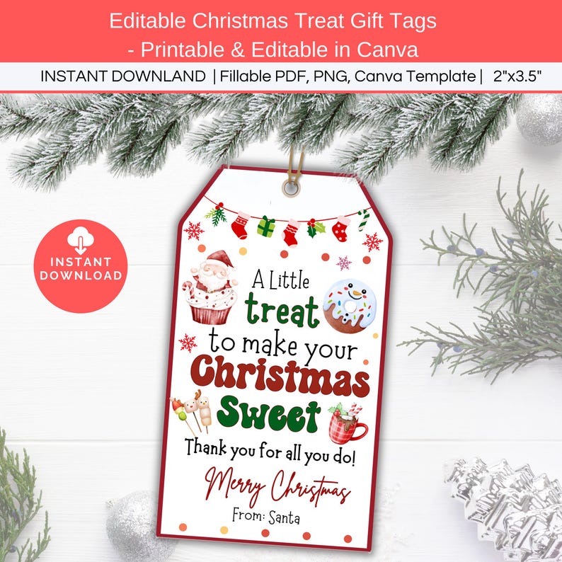 A Little Treat to Make Christmas Sweet, Editable Christmas Treat Tag ...