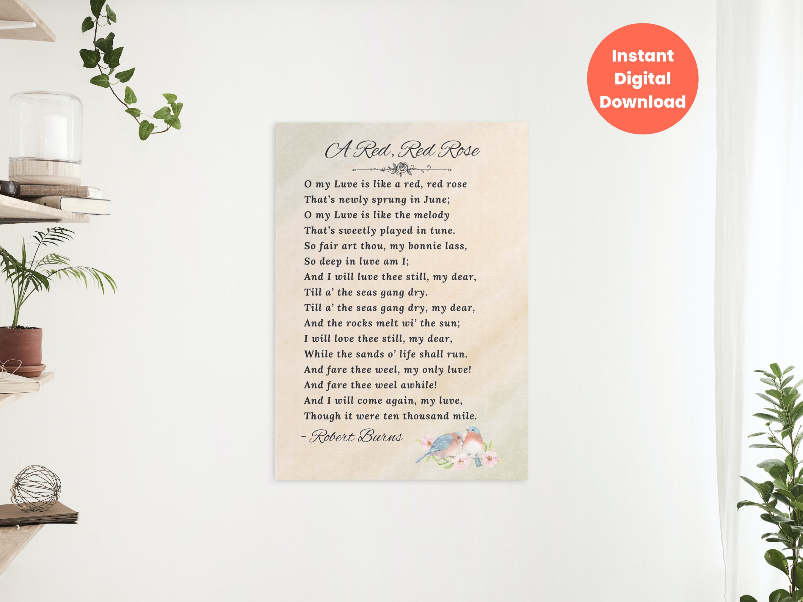 A Red Red Rose Love Poem by Robert Burns, Printable Love Poem, Wedding ...