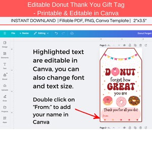 Donut Thank You Gift Tag Printable, Editable Donut Forget How Great You ...