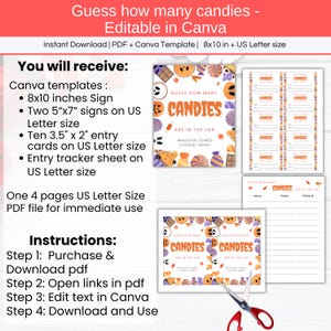 Halloween Candy Guessing Game Printable Sign, Answer Card, Tracking ...