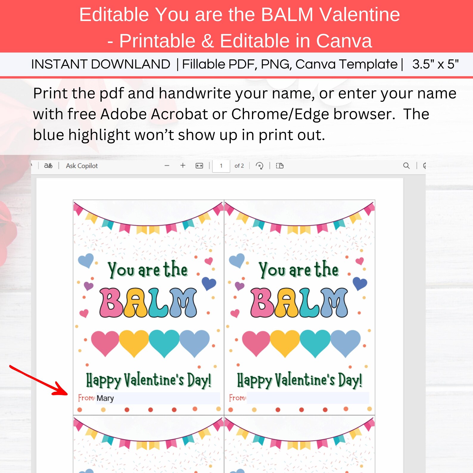 You Are the Balm Valentine Gift Tag, Editable Lip Balm Holder ...