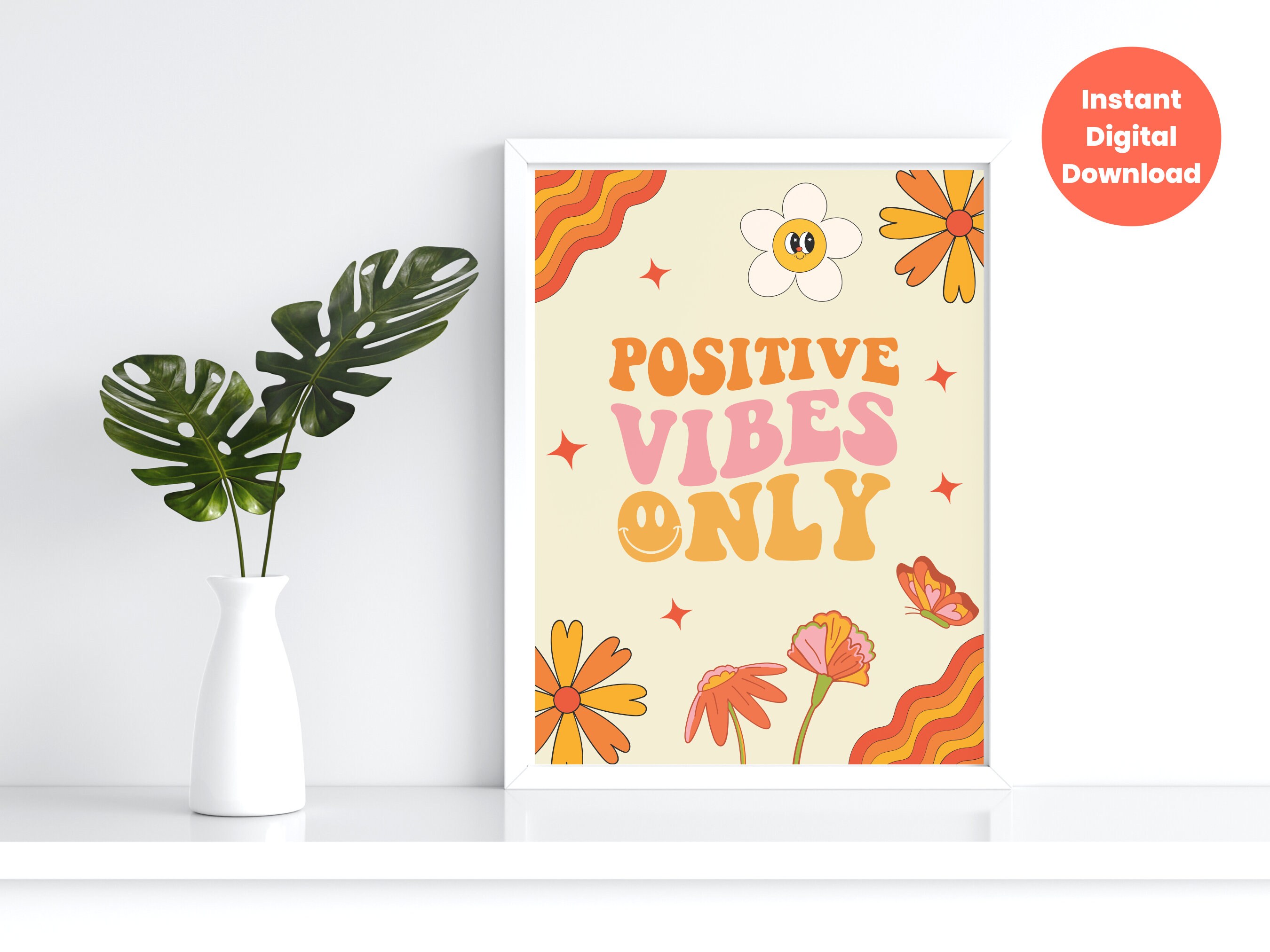 Positive Vibes Only Motivational Poster Colorful Wall Art, Printable ...