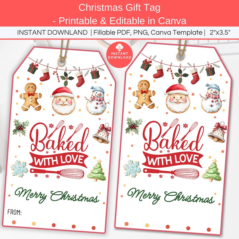 Baked With Love Christmas Baking Printable Gift Tag, Holiday Homemade ...