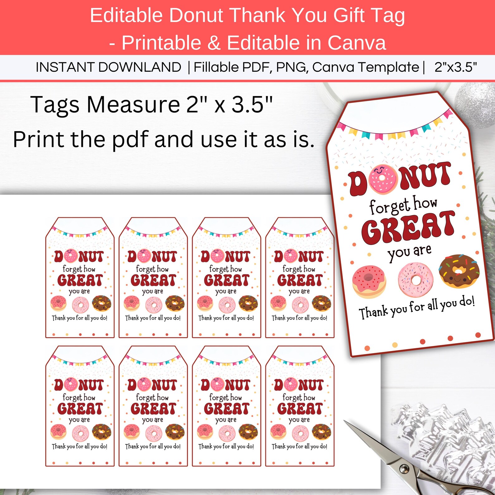 Donut Thank You Gift Tag Printable, Editable Donut Forget How Great You ...
