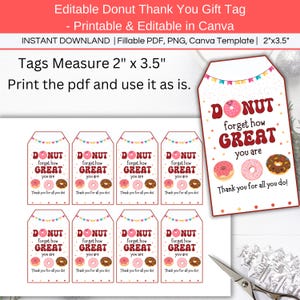 Donut Thank You Gift Tag Printable, Editable Donut Forget How Great You ...