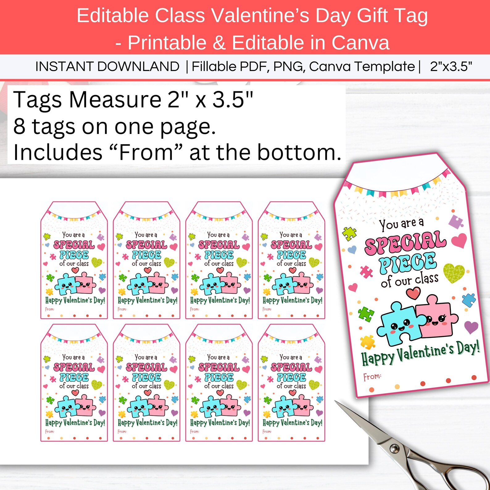 You Are a Special Piece of Our Class Valentine Gift Tag Printable ...