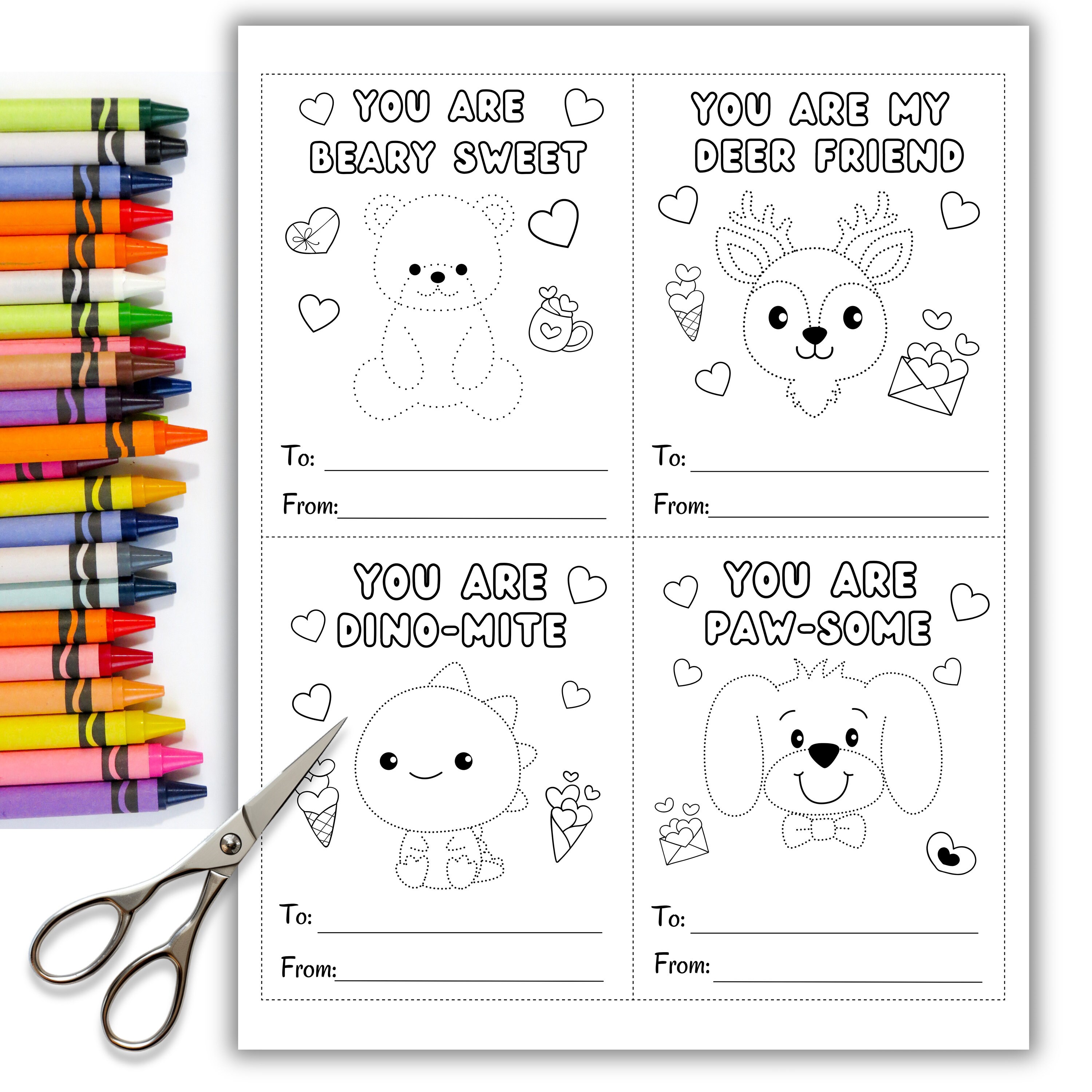 Valentine Coloring Cards for Kids, Printable Dot-to-dot Animal ...