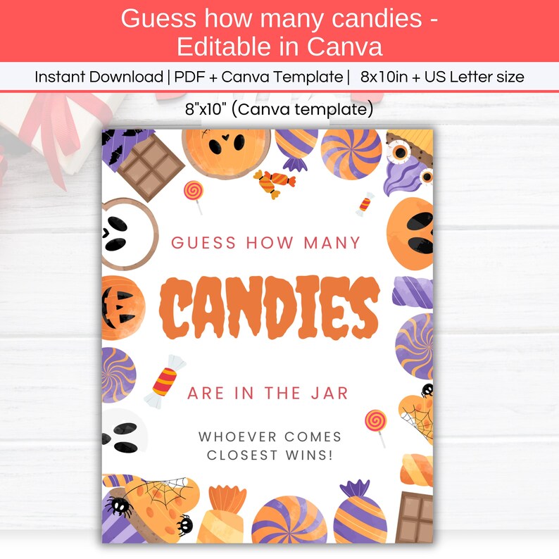 Halloween Candy Guessing Game Printable Sign, Answer Card, Tracking ...