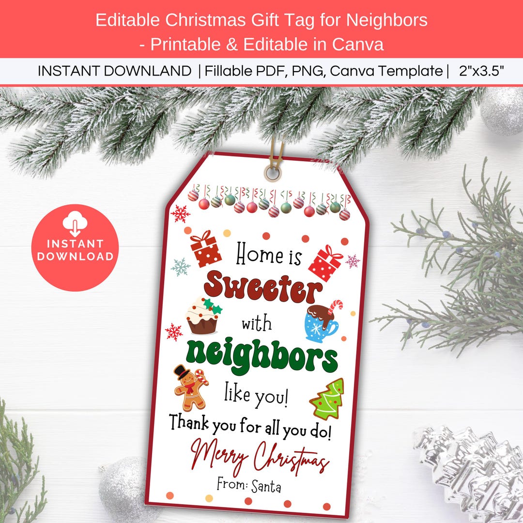 Neighbor Christmas Treat Printable Tags, Secret Santa Neighbor Gift ...