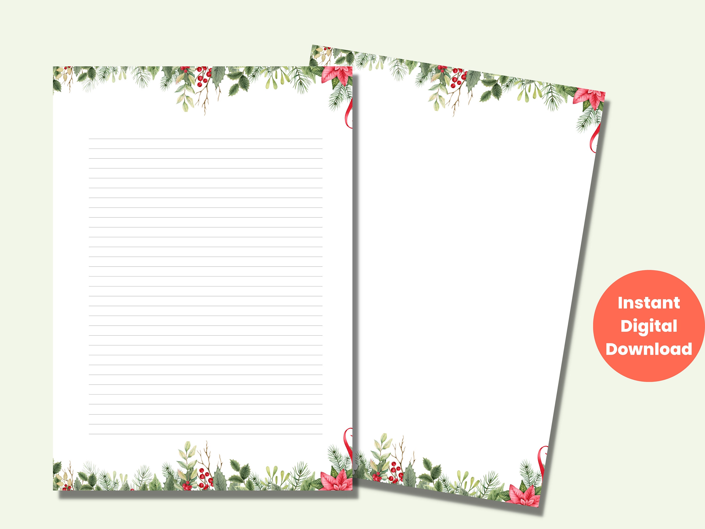 Printable Winter Christmas Stationery Paper Garland Berries Digital ...