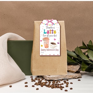 Editable Thanks A Latte Valentine Gift Tag, Coffee Valentine Gift Tag ...