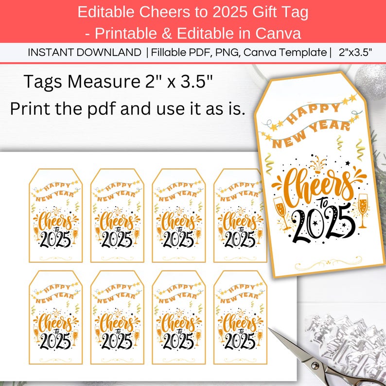 Happy New Year 2025 Favor Tags Printable, Cheers to 2025 Gift Tag ...
