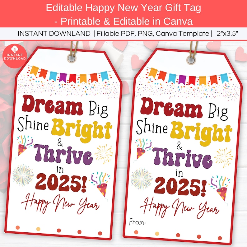 Happy New Year 2025 Gift Tags Printable, Groovy Motivational Gift Tag ...