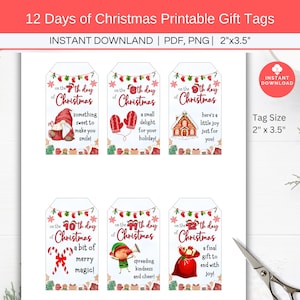 12 Days of Christmas Gift Tags Printable, Secret Santa Gift Tags ...