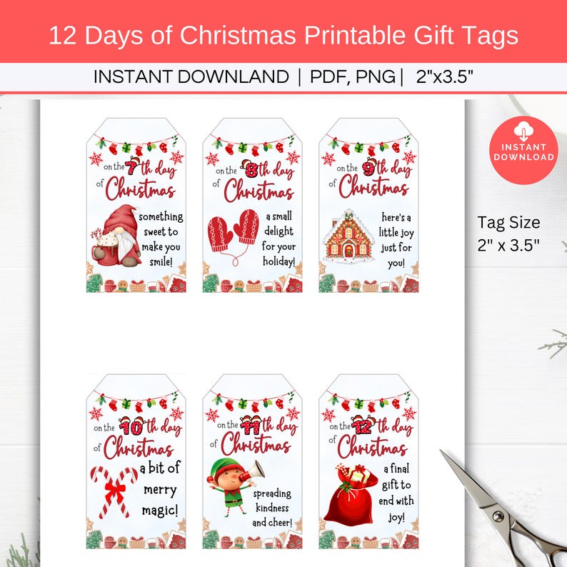 12 Days of Christmas Gift Tags Printable, Secret Santa Gift Tags ...