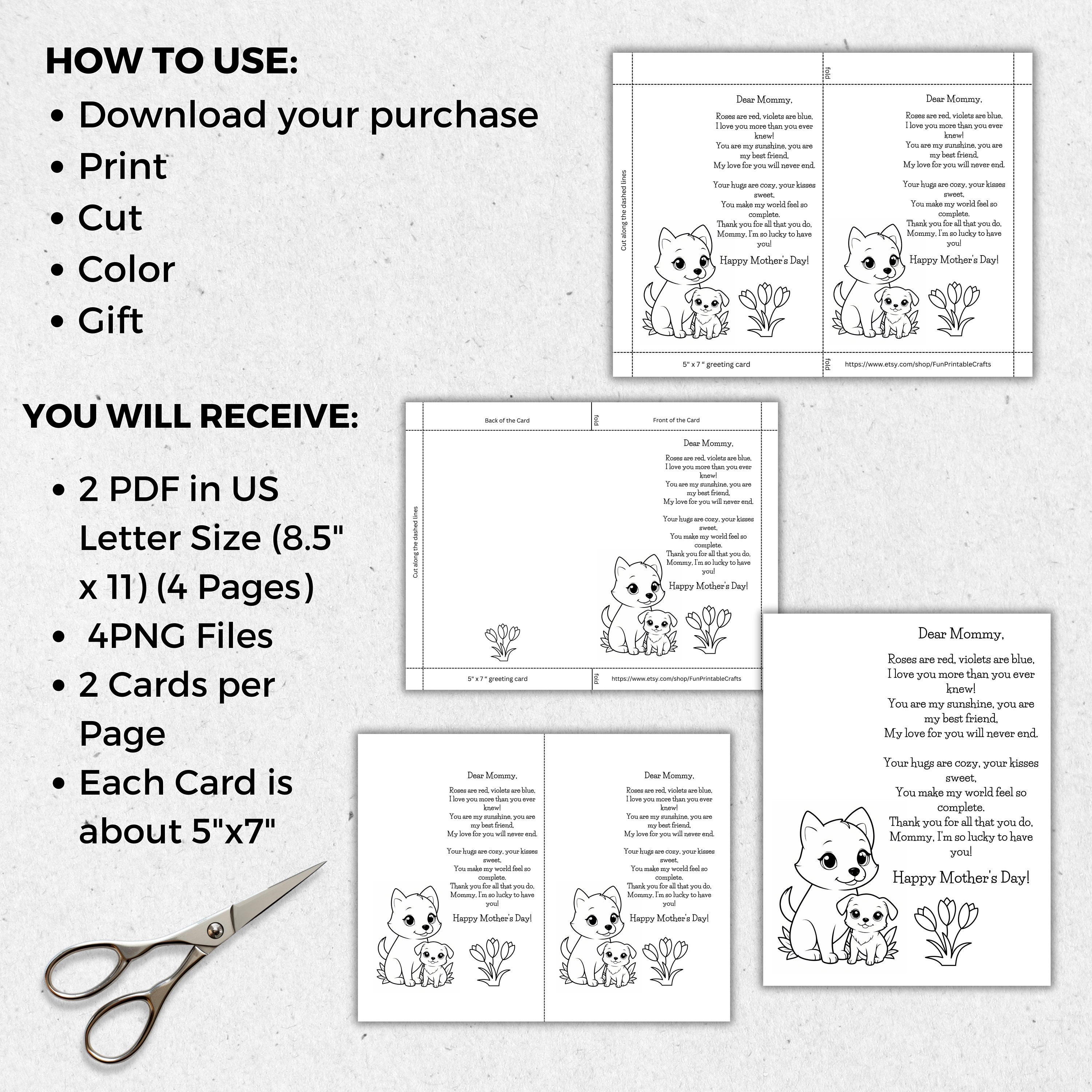 Printable Mother's Day Coloring Card With Poem, Mother's Day Poem, DIY ...