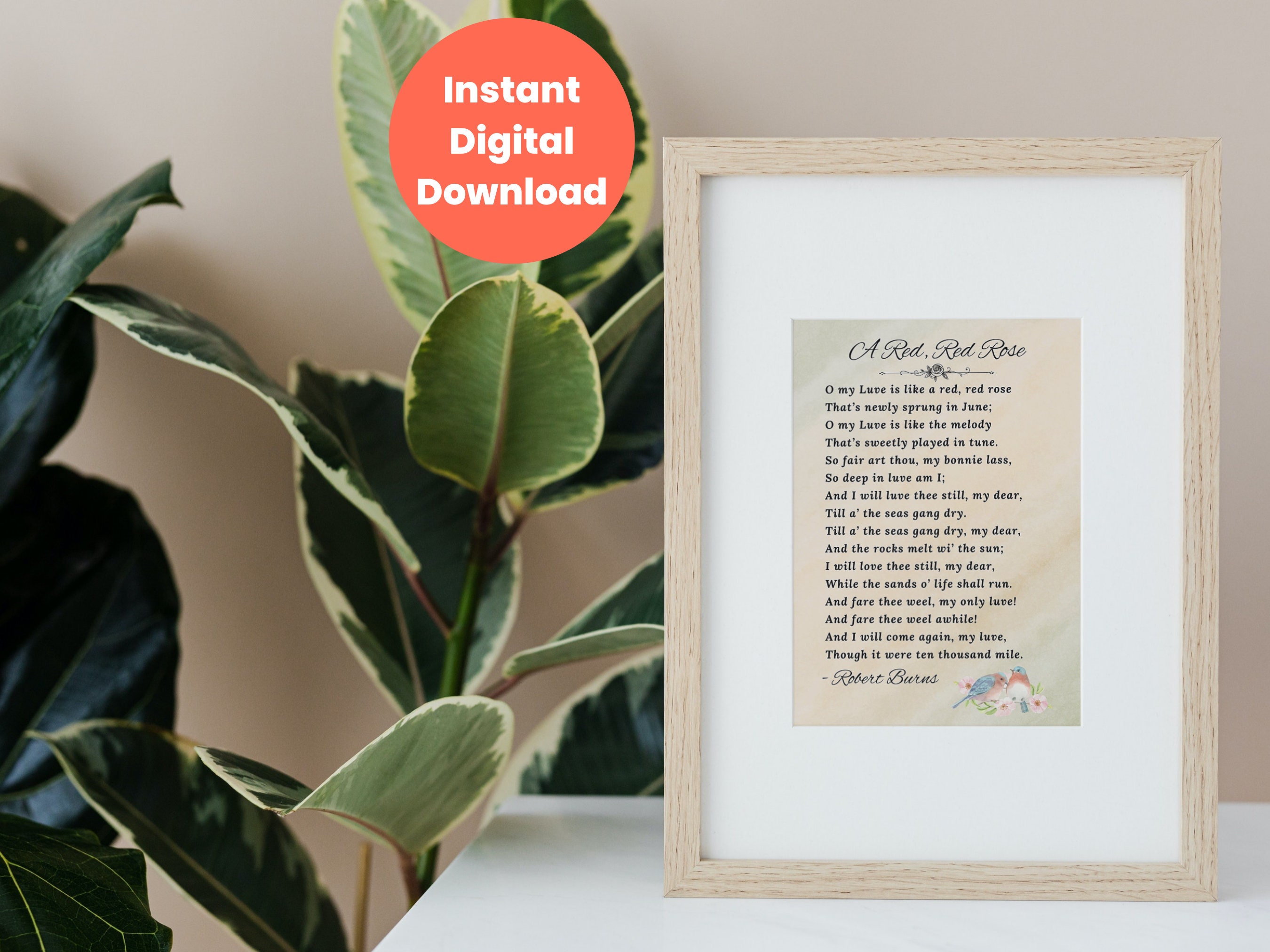 A Red Red Rose Love Poem by Robert Burns, Printable Love Poem, Wedding ...