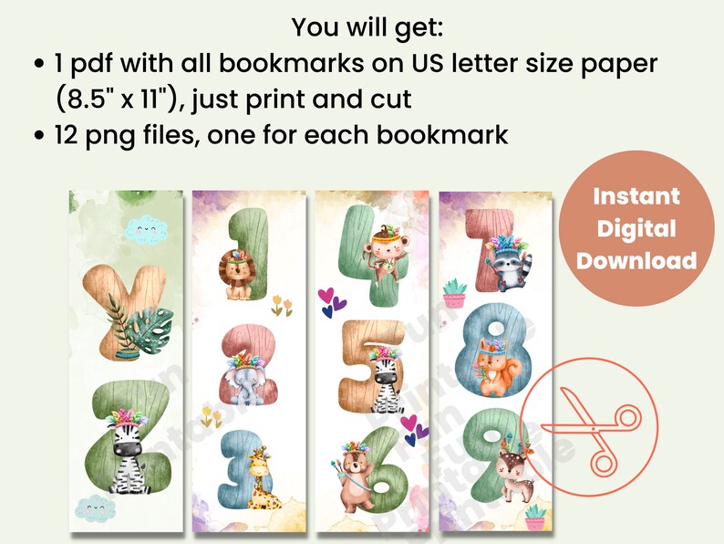 12 Cute Printable Bookmark for Kids, Watercolor Animal Floral Bookmarks ...