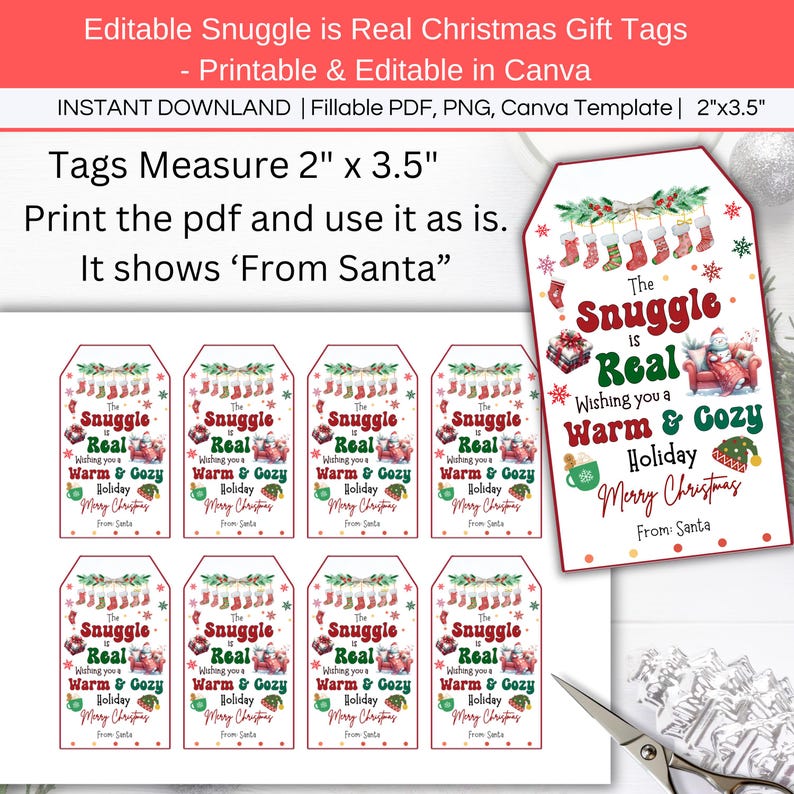 The Snuggle is Real Christmas Blanket Gift Tag Printable Editable ...
