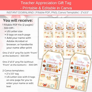 Goodbye Lesson Plan Hello Suntan Gift Tag Printable, Editable Teacher ...