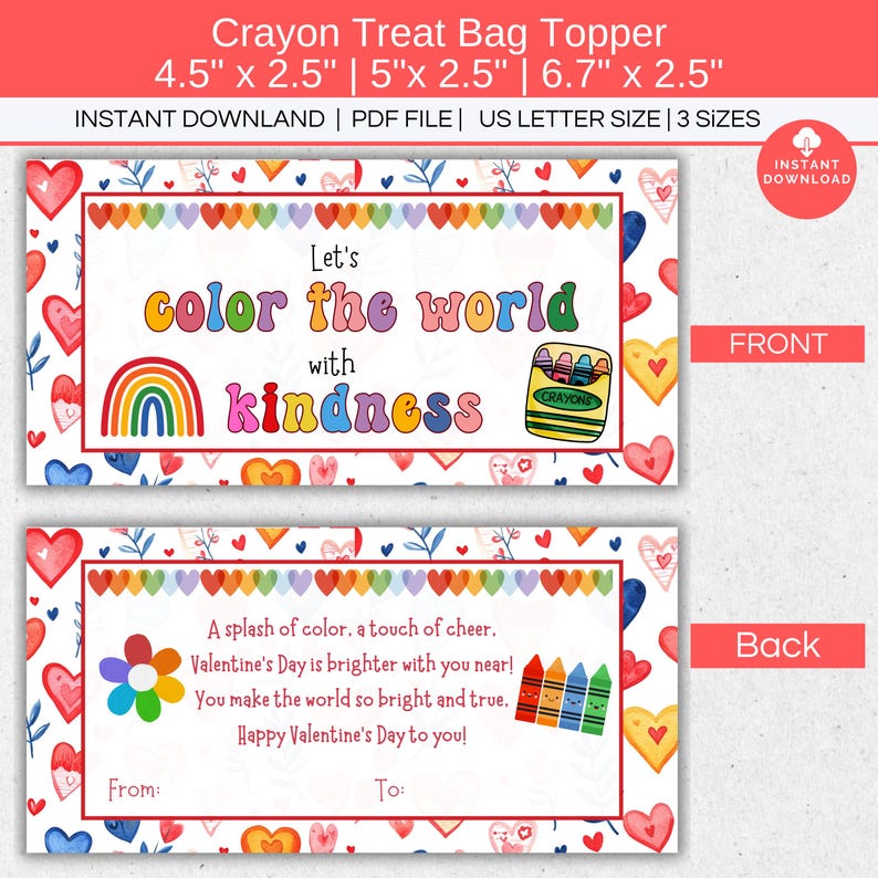 Crayon Valentine Treat Bag Topper Printable, Non Candy Valentine Goodie ...
