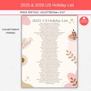 2025 Holiday List, 2026 Holiday List Printable, US Federal Holidays ...
